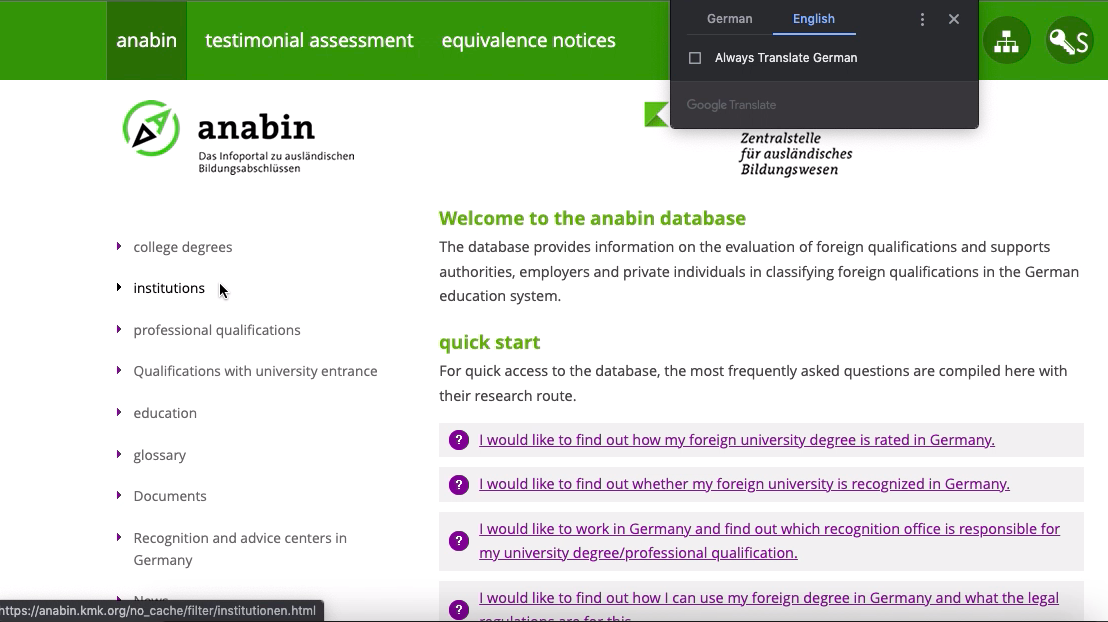 Anabin #3 - Printout Degree